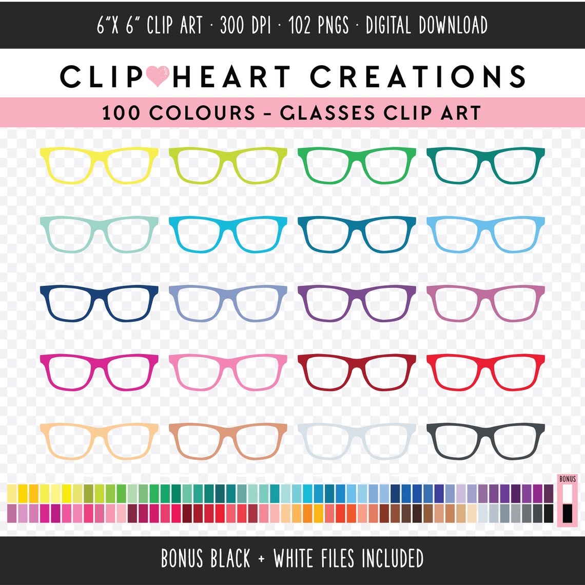 100 Glasses Digital Clip Art, Commercial Use Instant Download PNG ...