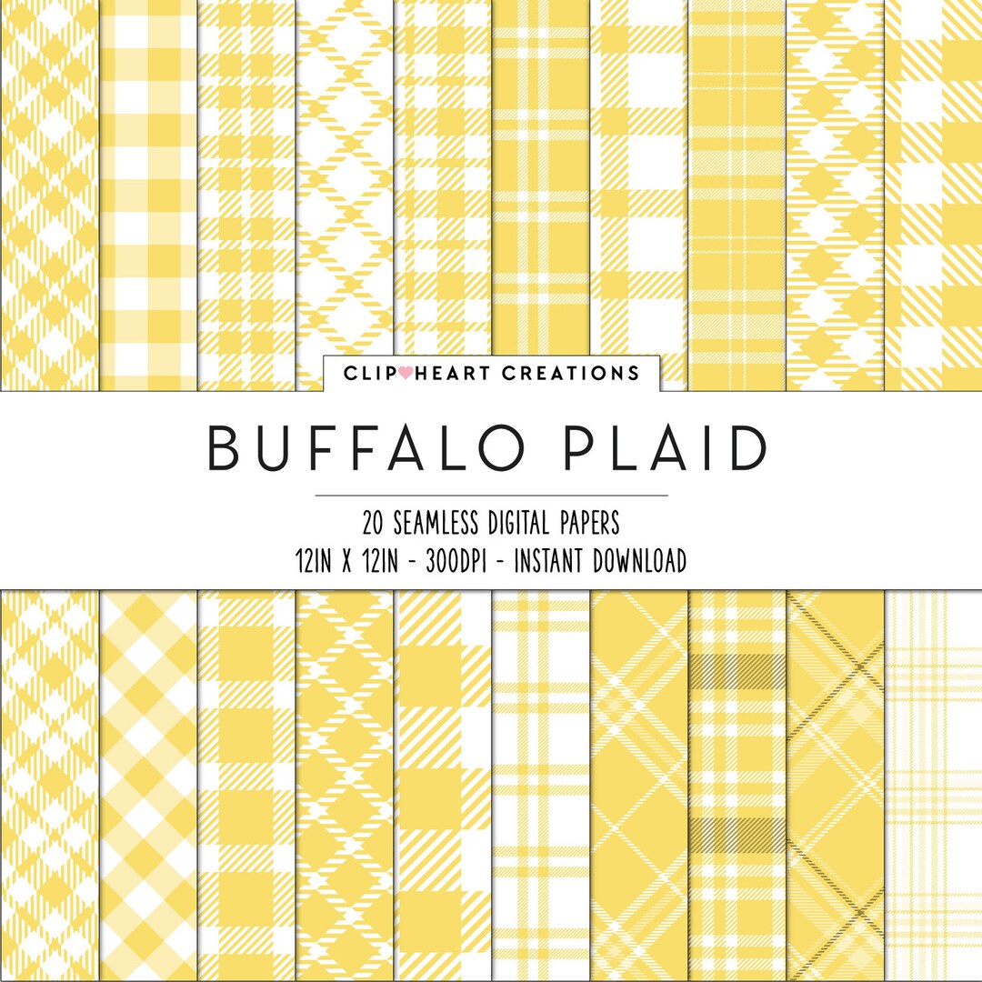 Yellow Buffalo Plaid Digital Paper Set, Seamless Lumberjack Plaid ...
