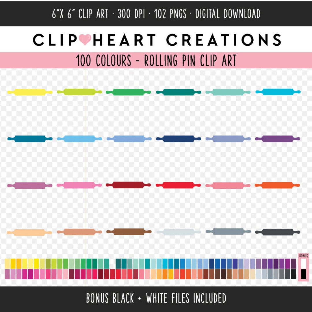 100 Rolling Pin Digital Clip Art, Commercial Use Instant Download PNG ...