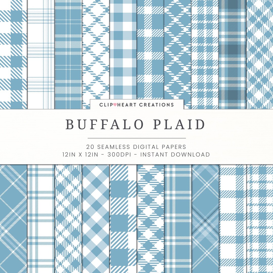 Blue Buffalo Plaid Digital Paper Set, Seamless Lumberjack Plaid Papers ...