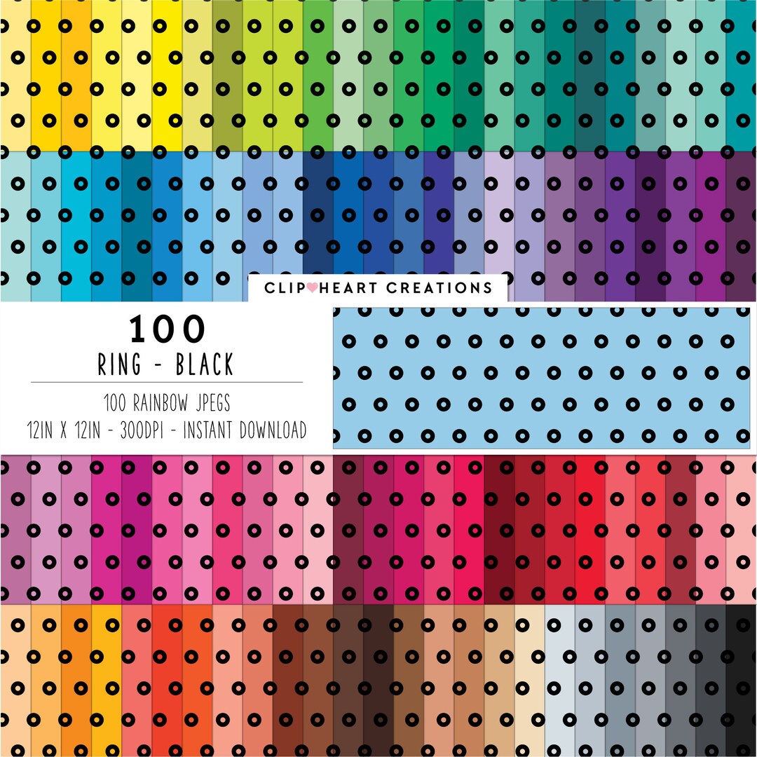 100 Ring Pattern Digital Papers, Commercial Use Seamless Retro Circle ...