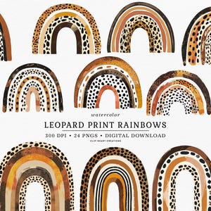 Leopard Print Rainbows Watercolor Clipart Set, Commercial Use Instant ...