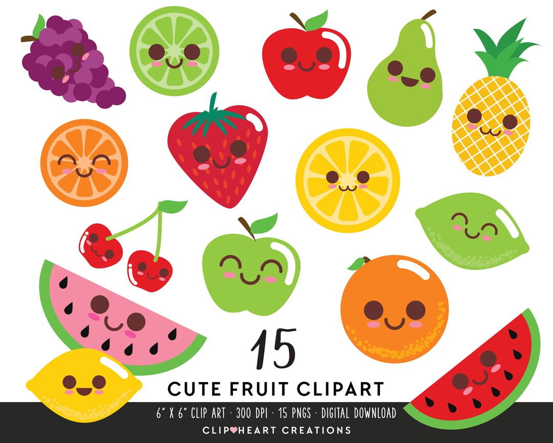 Cute Fruit Clip Art, Commercial Use Instant Download PNG Fruits Digital ...