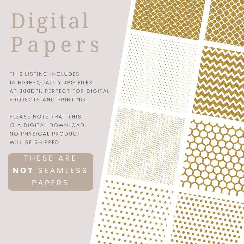 Gold Glitter Pattern Digital Papers Commercial Use, 14 White and Gold ...