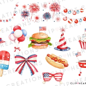 Watercolor 4th of July Clipart Bundle - Patriotic Digital Download - 49 ...