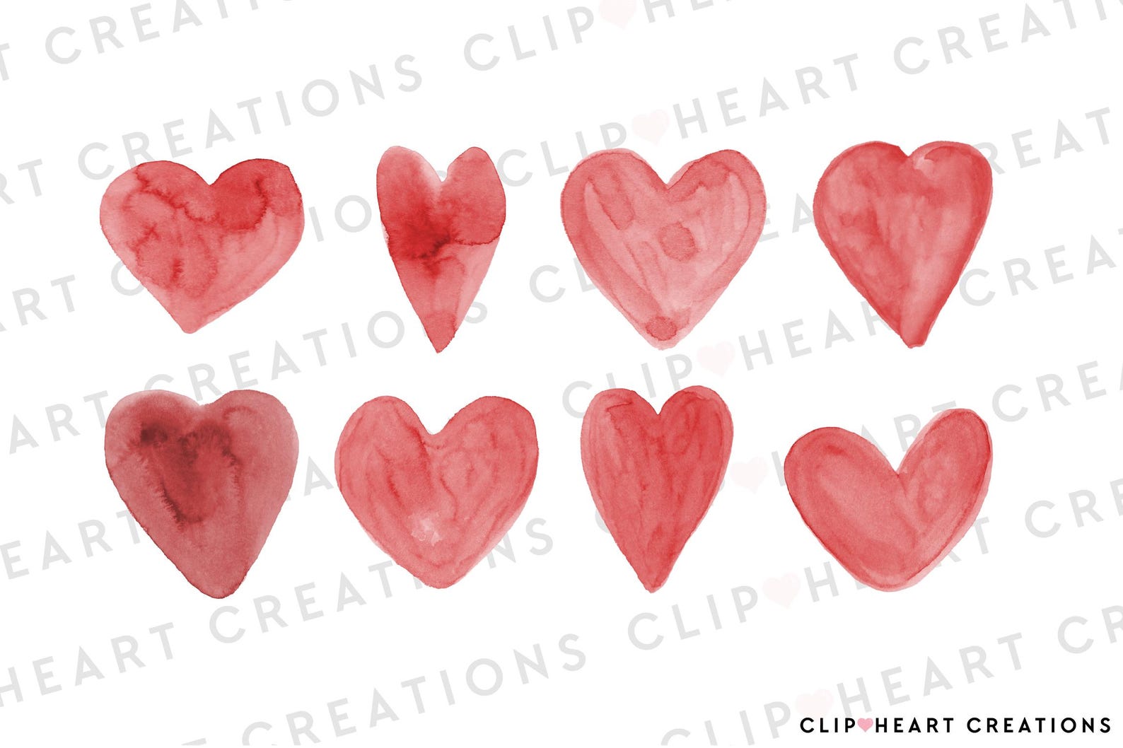 Red Watercolor Hearts Clip Art, Commercial Use Instant Download PNG ...