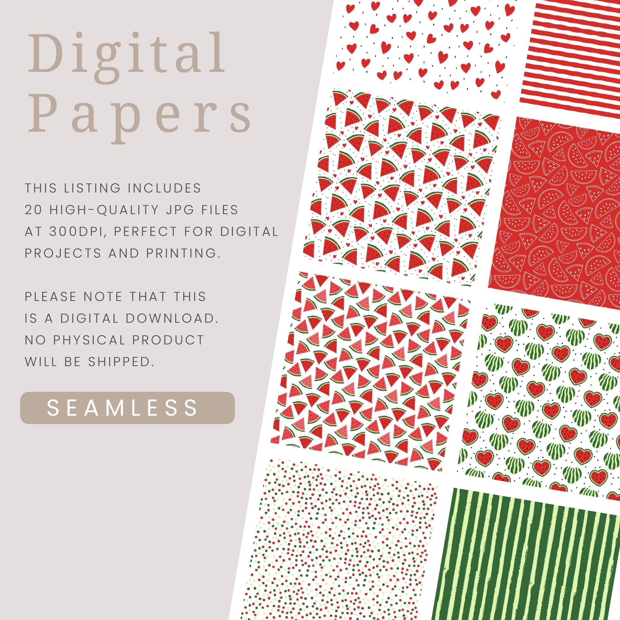 20 Watermelon Themed Digital Papers, Seamless Commercial Use Instant ...