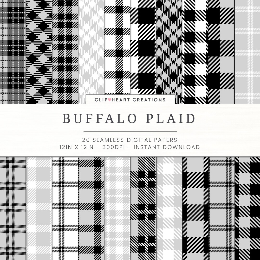 Grey Buffalo Plaid Digital Paper Set, Seamless Lumberjack Plaid Papers ...