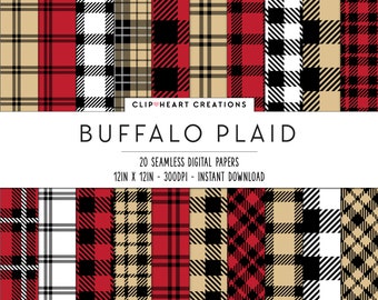 Christmas Plaid Digital Paper Buffalo Check Seamless - Etsy