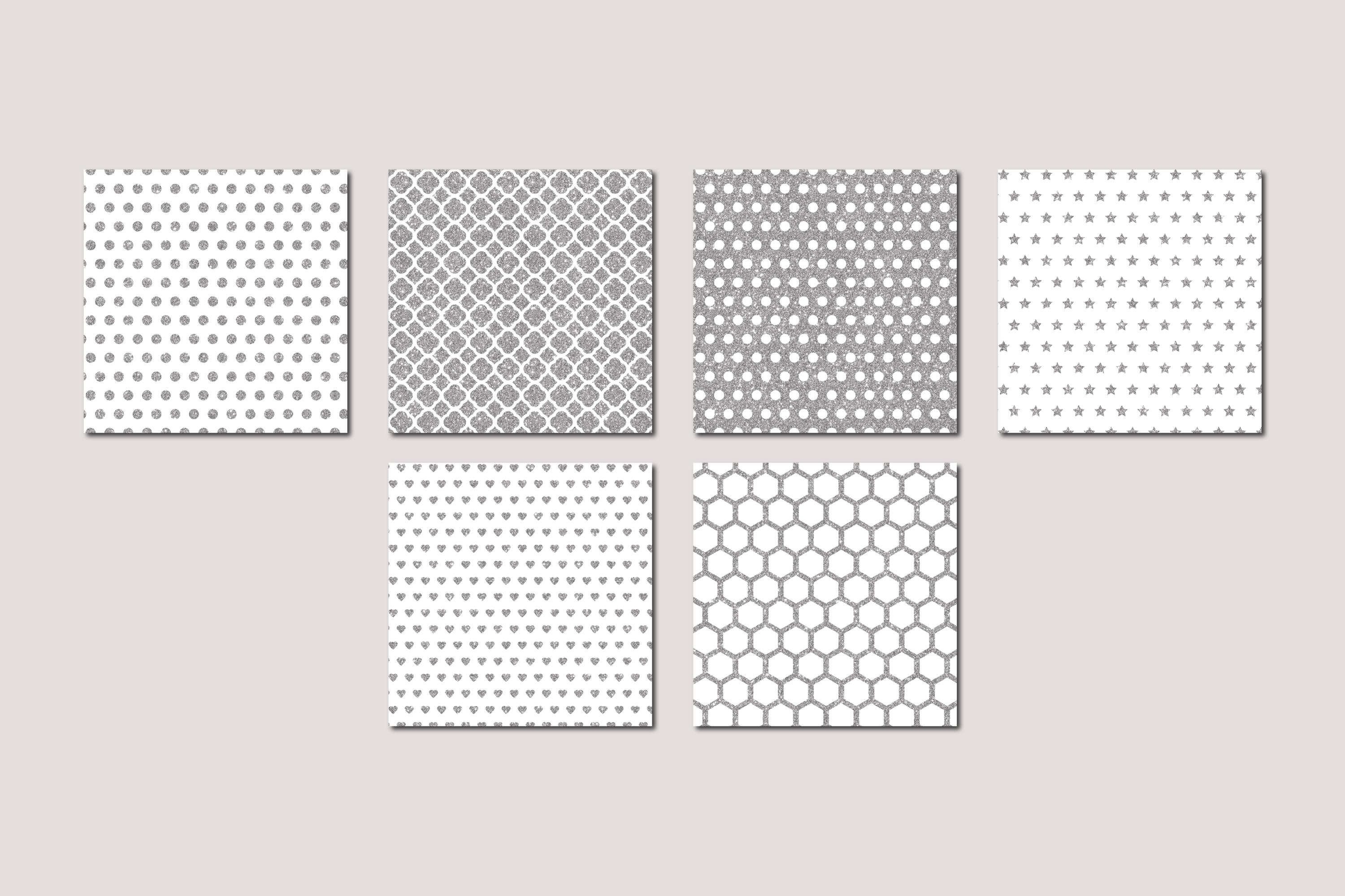 14 Silver and White Glitter Pattern Digital Papers, Commercial Use ...