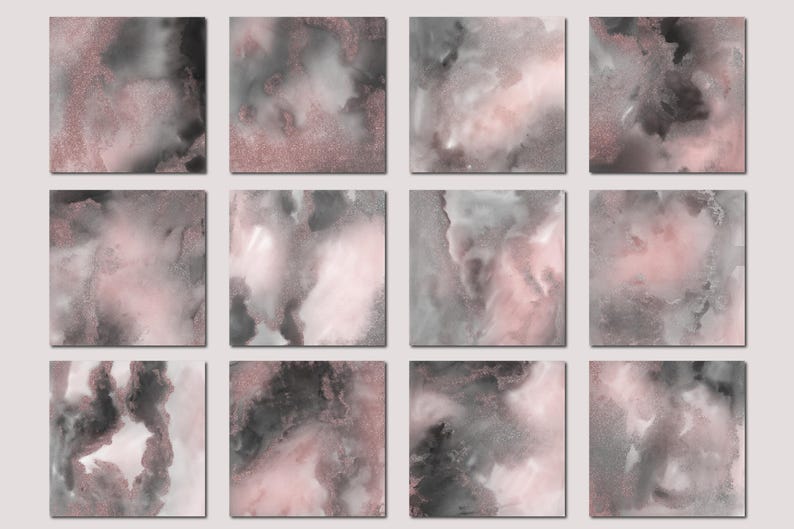Pink & Gray Glitter Watercolor Digital Papers, Commercial Use Instant ...
