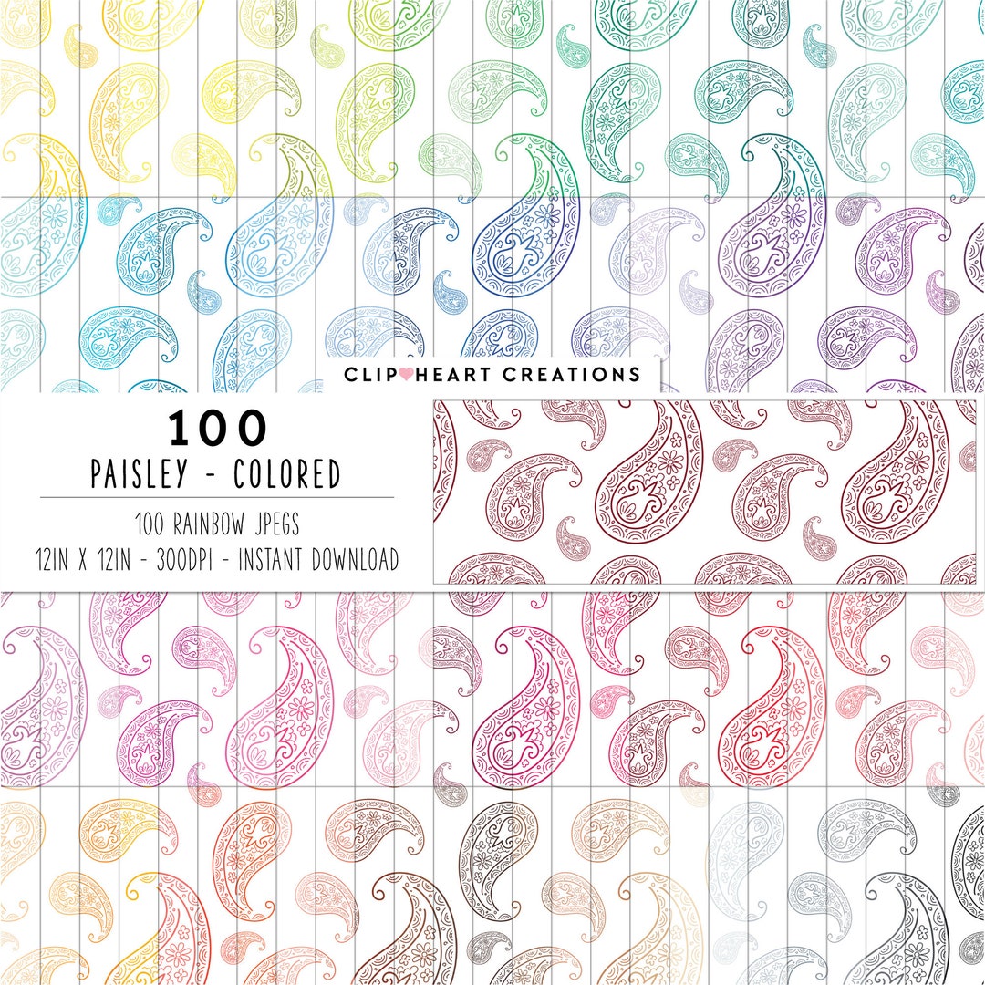 100 Paisley Pattern Digital Papers, Commercial Use Seamless Paisley ...