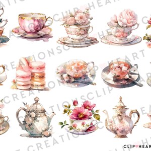 Rose Tea Set Watercolor Clipart Collection, Commercial Use Instant ...