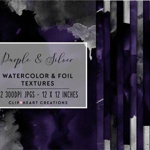 Purple & Silver Watercolor and Foil Digital Papers Commercial - Etsy