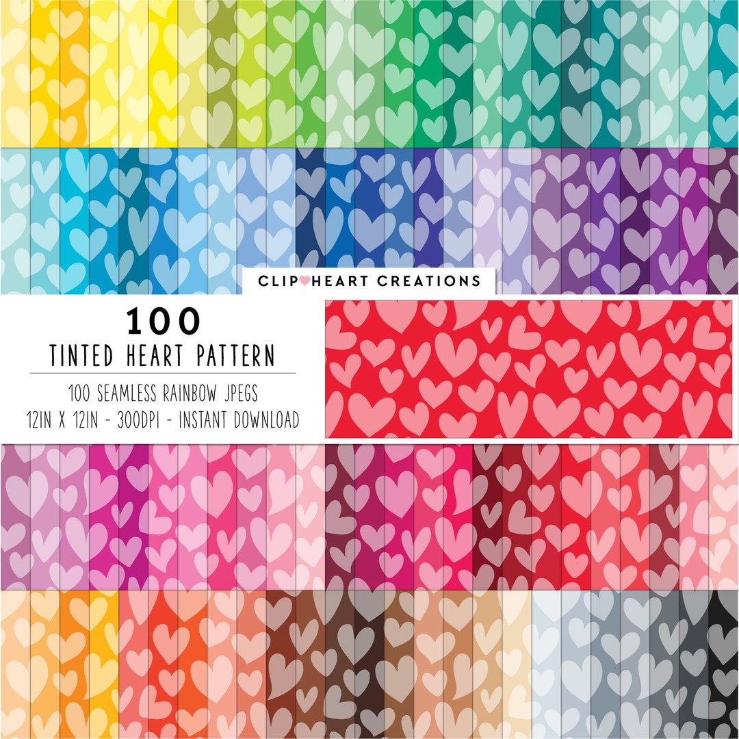 100 Heart Pattern Digital Paper, Commercial Use Seamless Hearts Digital ...