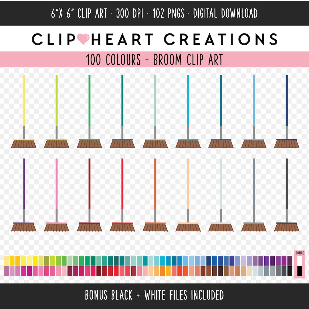 100 Broom Clip Art, Commercial Use Instant Download PNG Broom Digital ...