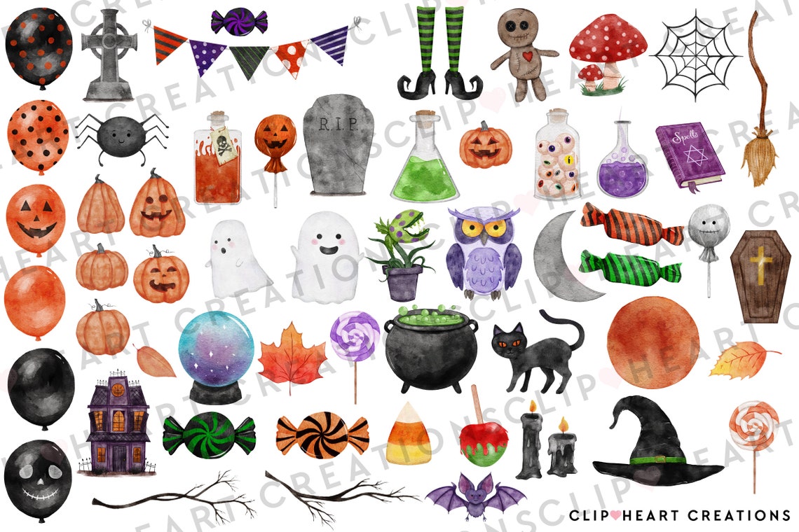 Halloween Watercolor Clip Art, Commercial Use Instant Download PNG ...