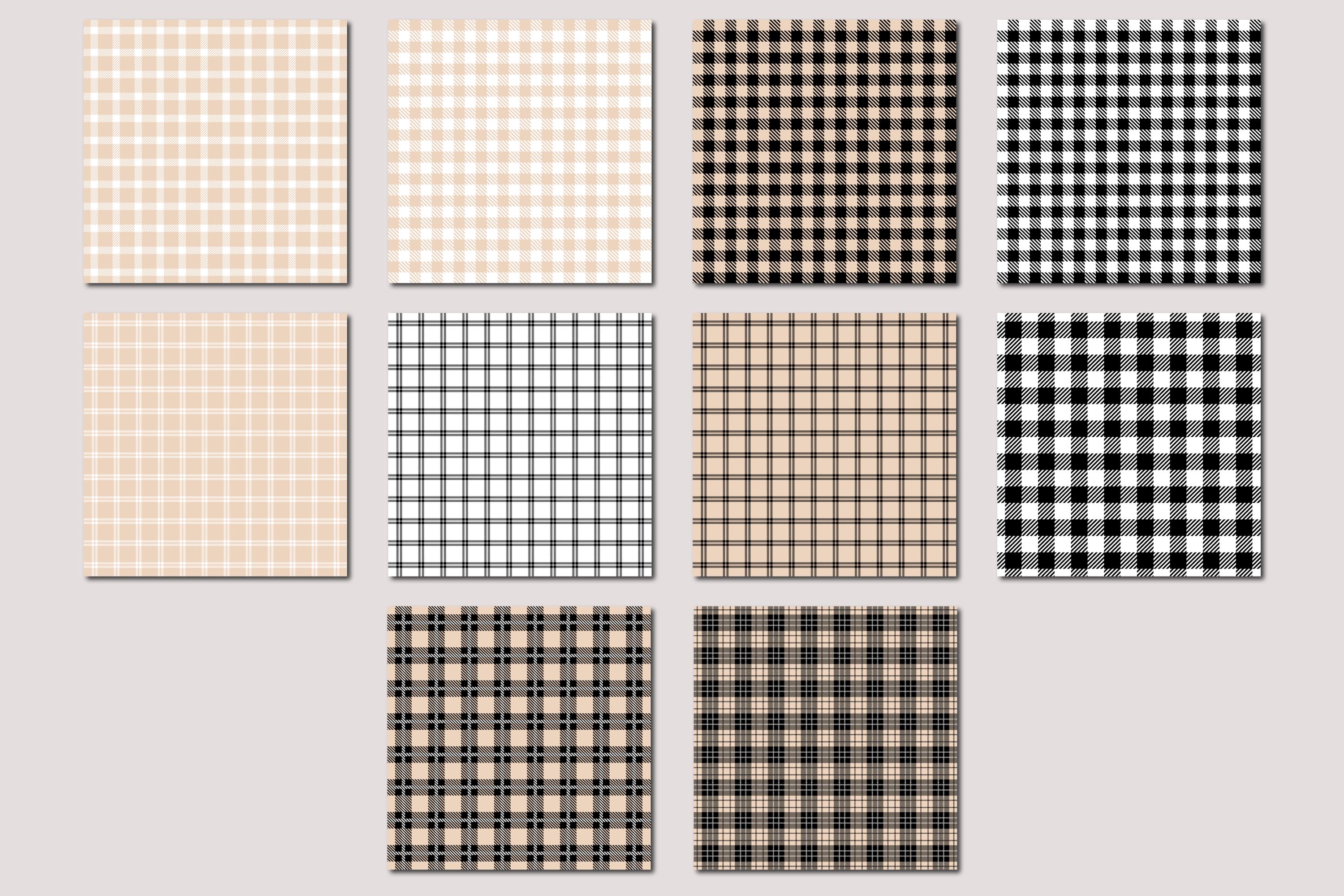 Neutral Buffalo Plaid Digital Paper Set, Seamless Lumberjack Plaid ...