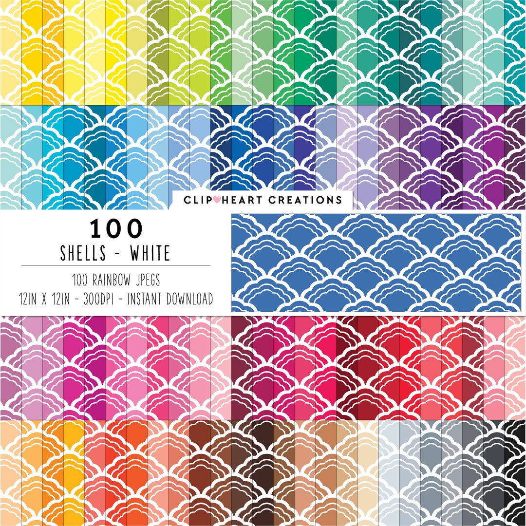 100 Shell Pattern Digital Paper, Commercial Use Seamless Rainbow Half ...