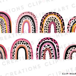 Hot Pink Leopard Print Rainbows Watercolor Clipart Set, Commercial Use ...