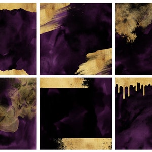 Purple & Gold Watercolor and Foil Digital Papers, Commercial Use ...