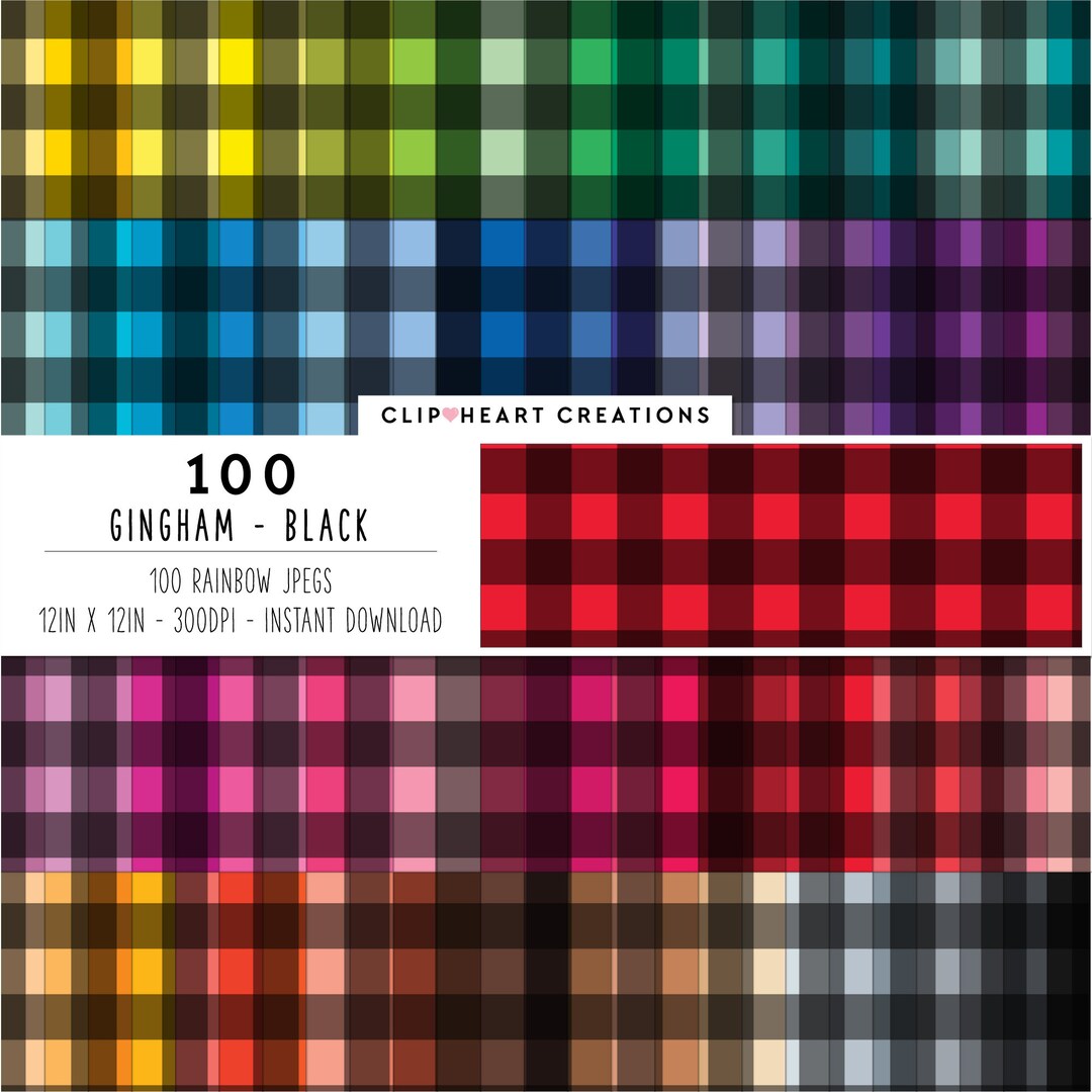 100 Gingham Pattern Digital Paper, Commercial Use Seamless Buffalo ...