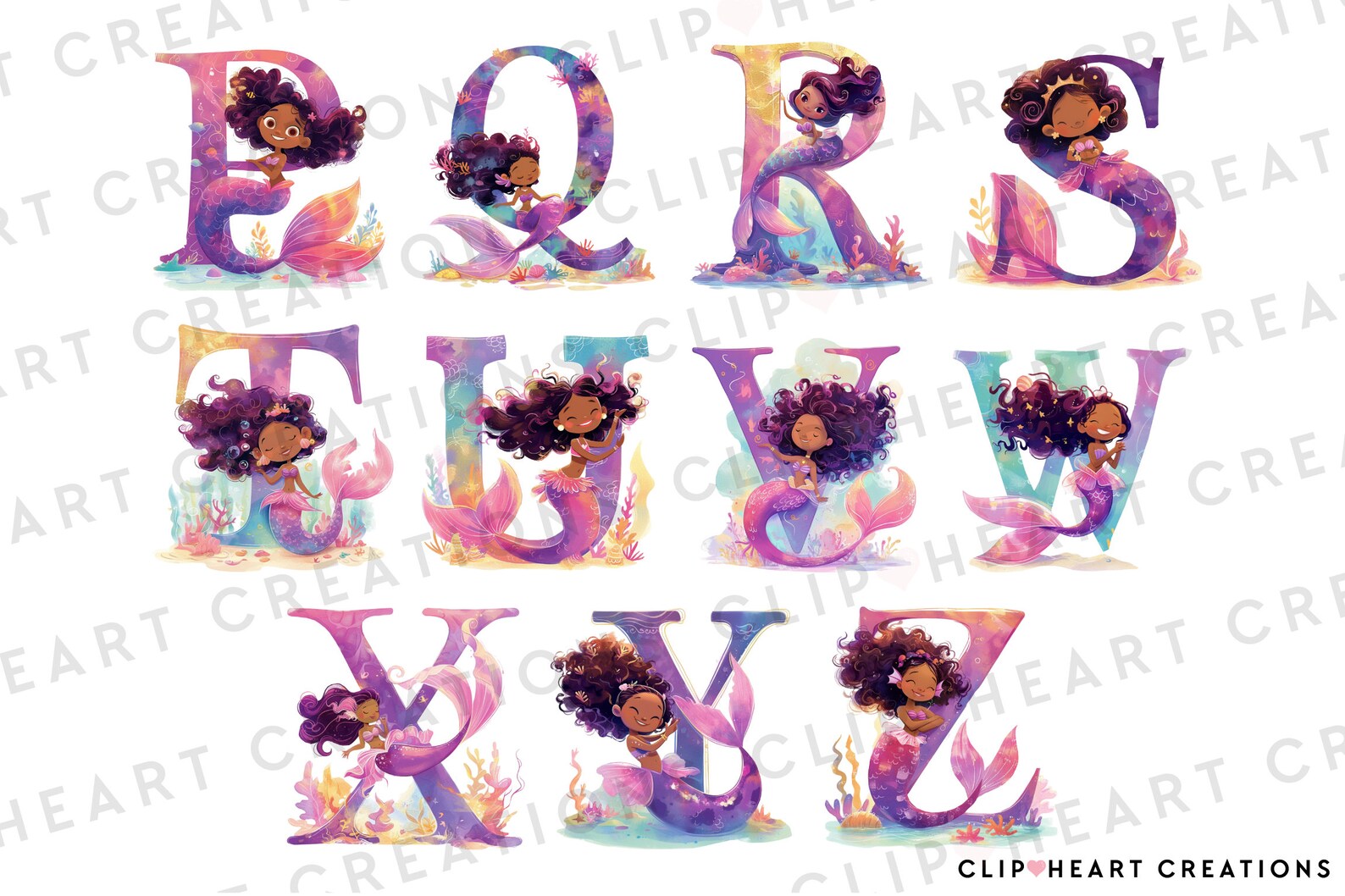 Mermaid Alphabet Clip Art, Commercial Use Instant Download Fantasy ...
