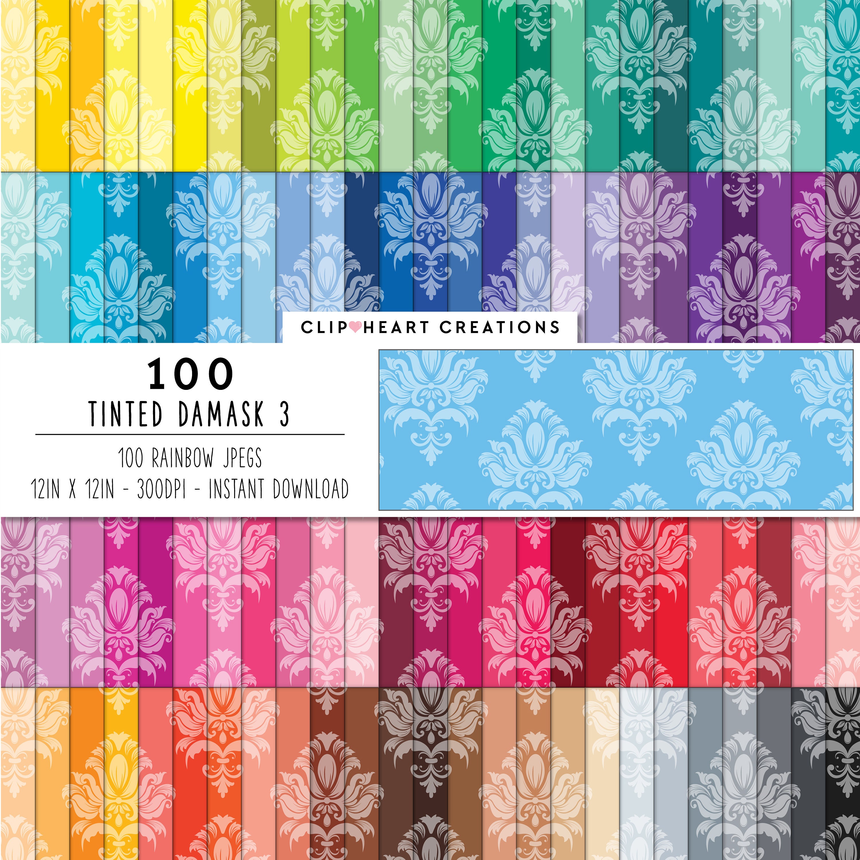 100 Damask Pattern Digital Papers Commercial Use Instant - Etsy