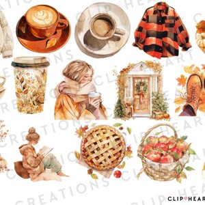 Cozy Fall Watercolor Clipart Set, Commercial Use Instant Download PNG ...
