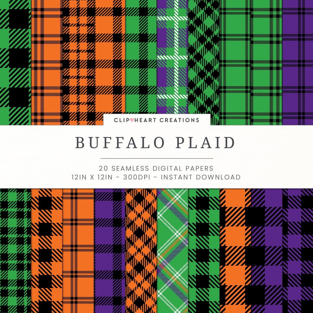 Halloween Buffalo Plaid Digital Paper Set, Seamless Lumberjack Plaid ...