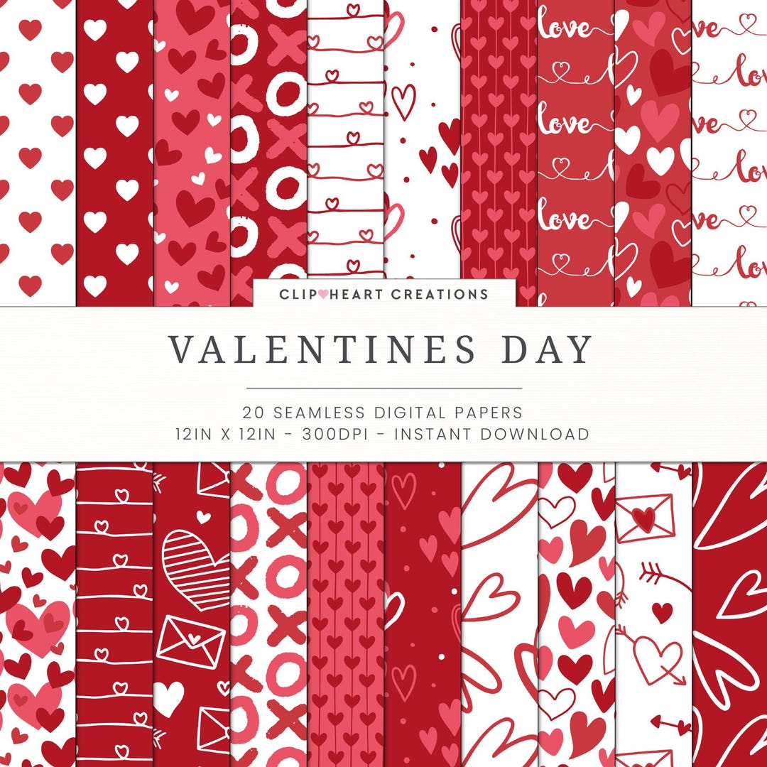 20 Valentines Themed Digital Papers, Seamless Commercial Use Instant ...