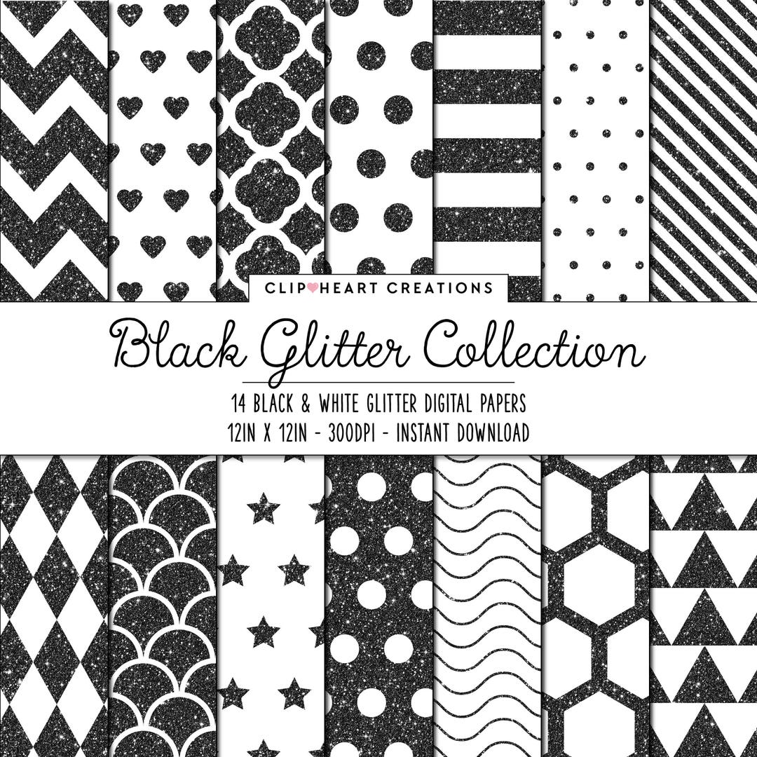 14 Black Glitter Pattern Digital Papers, Commercial Use Instant ...