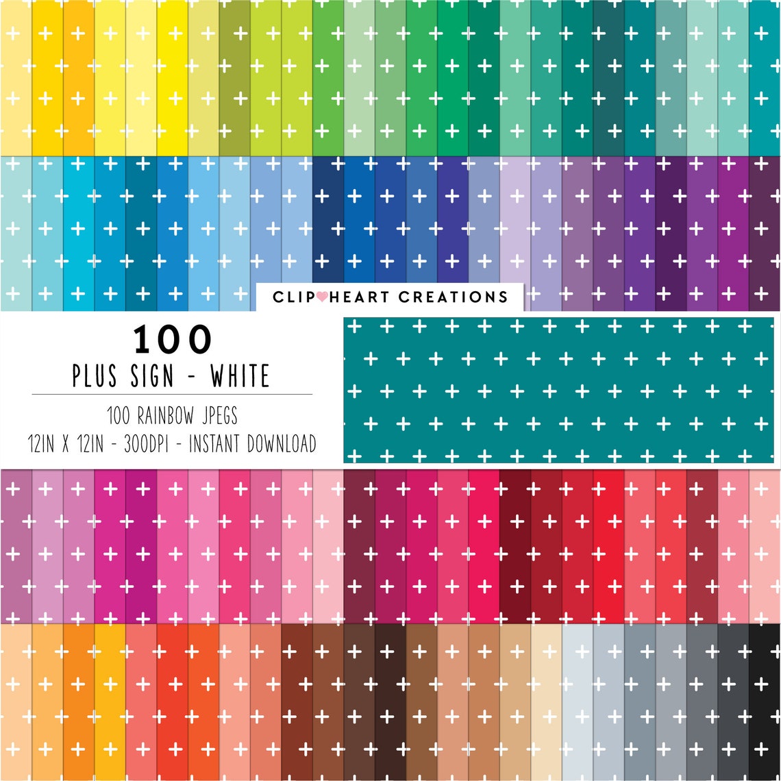 100 Plus Sign Pattern Digital Papers, Commercial Use Seamless White ...