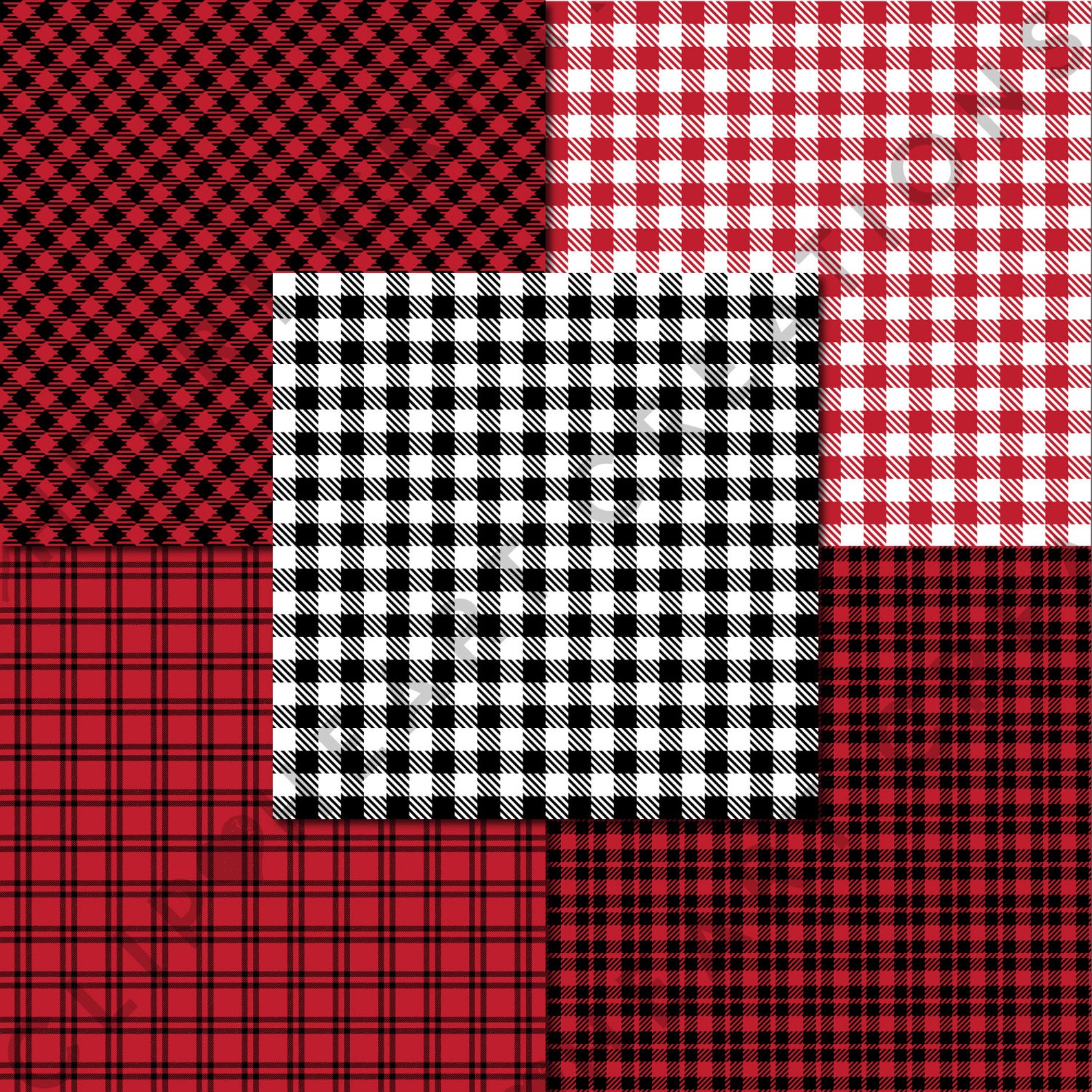 Red Buffalo Plaid Digital Paper Set Seamless Lumberjack Plaid - Etsy