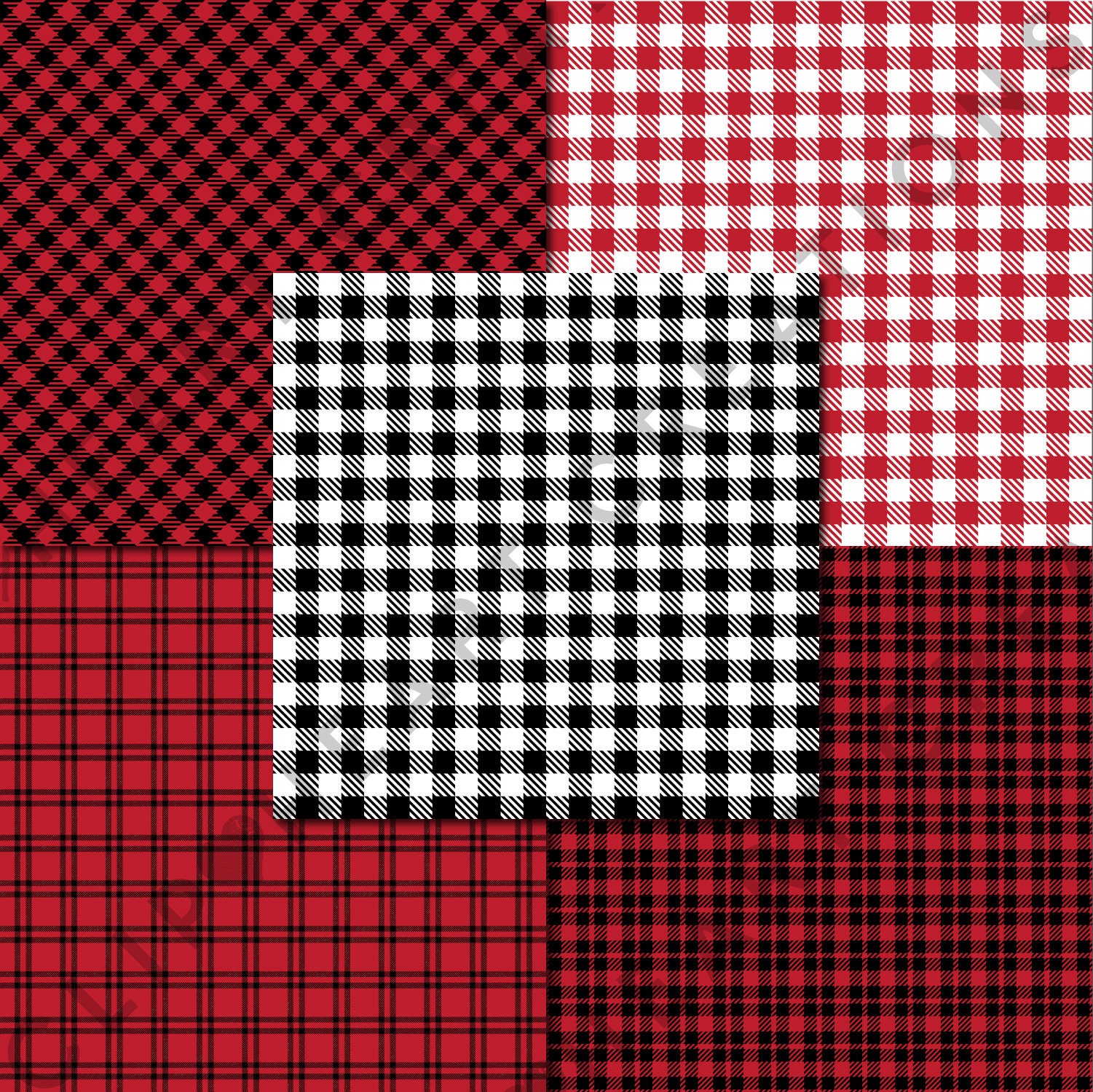 Red Buffalo Plaid Digital Paper Set Seamless Lumberjack Plaid - Etsy