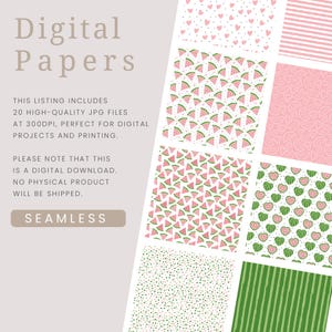 20 Pink Watermelon Themed Digital Papers, Seamless Commercial Use ...