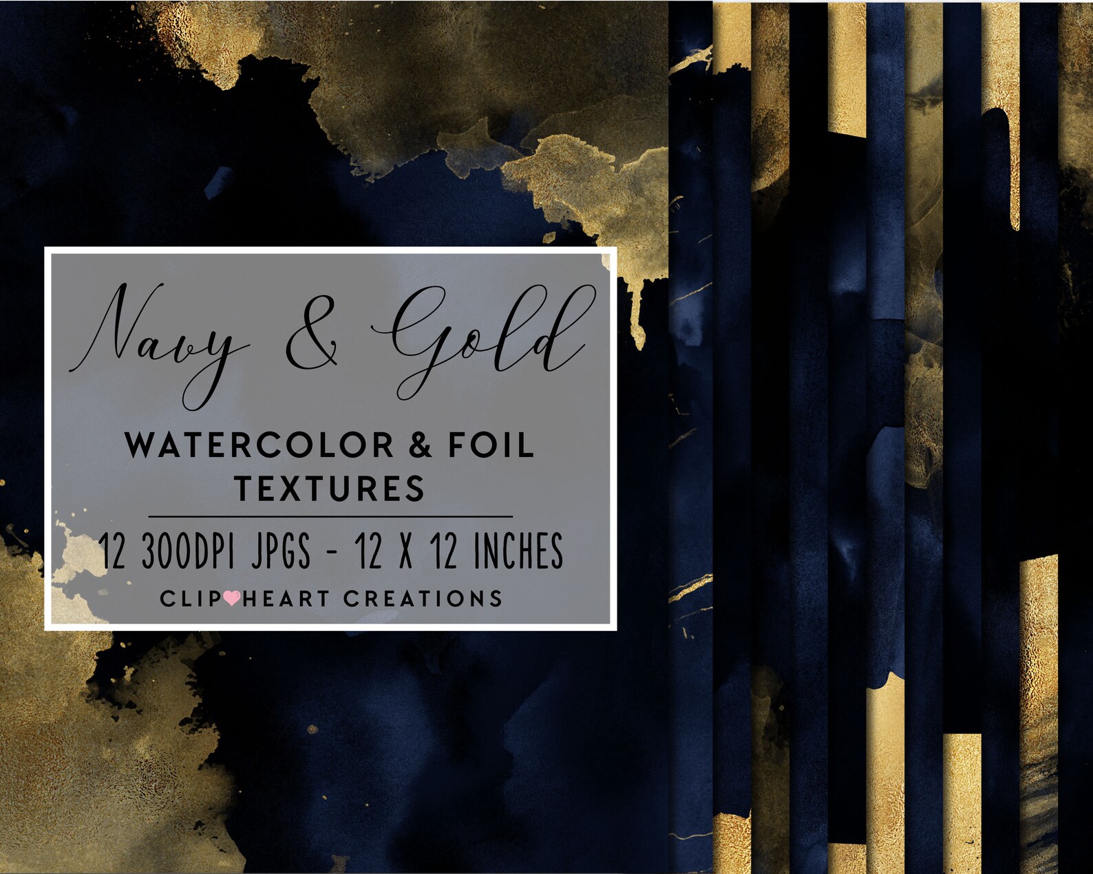 Navy & Gold Watercolor and Foil Digital Papers Commercial Use - Etsy
