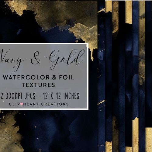 Navy & Gold Watercolor and Foil Digital Papers Commercial Use - Etsy