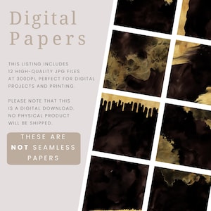 Brown & Gold Watercolor and Foil Digital Papers, Commercial Use Instant ...