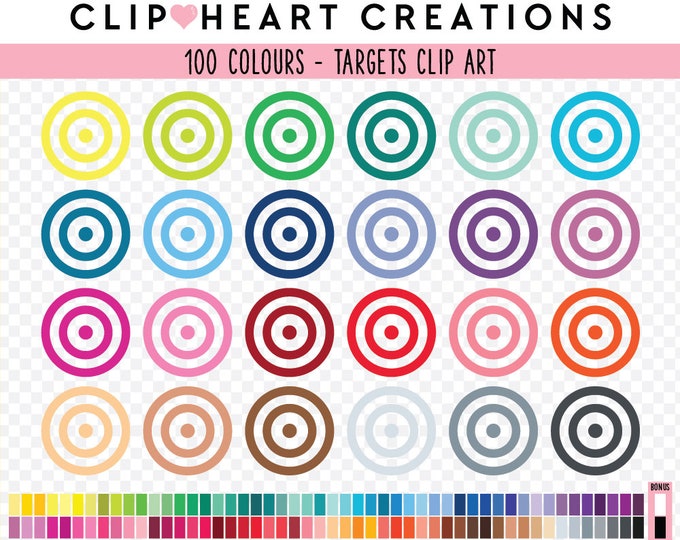 100 Bullseye Clipart in Rainbow Colors Target Circles Png Illustration ...