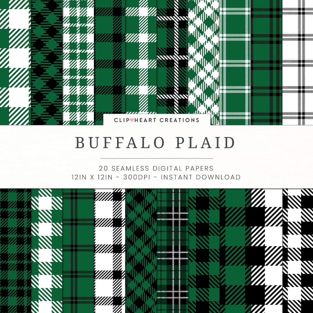 Green Buffalo Plaid Digital Paper Set, Seamless Lumberjack Plaid Papers ...