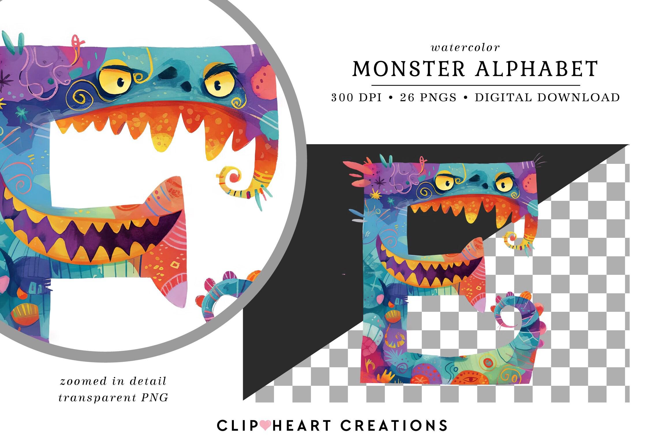 Monster Alphabet Clip Art, Commercial Use Instant Download Fantasy ...