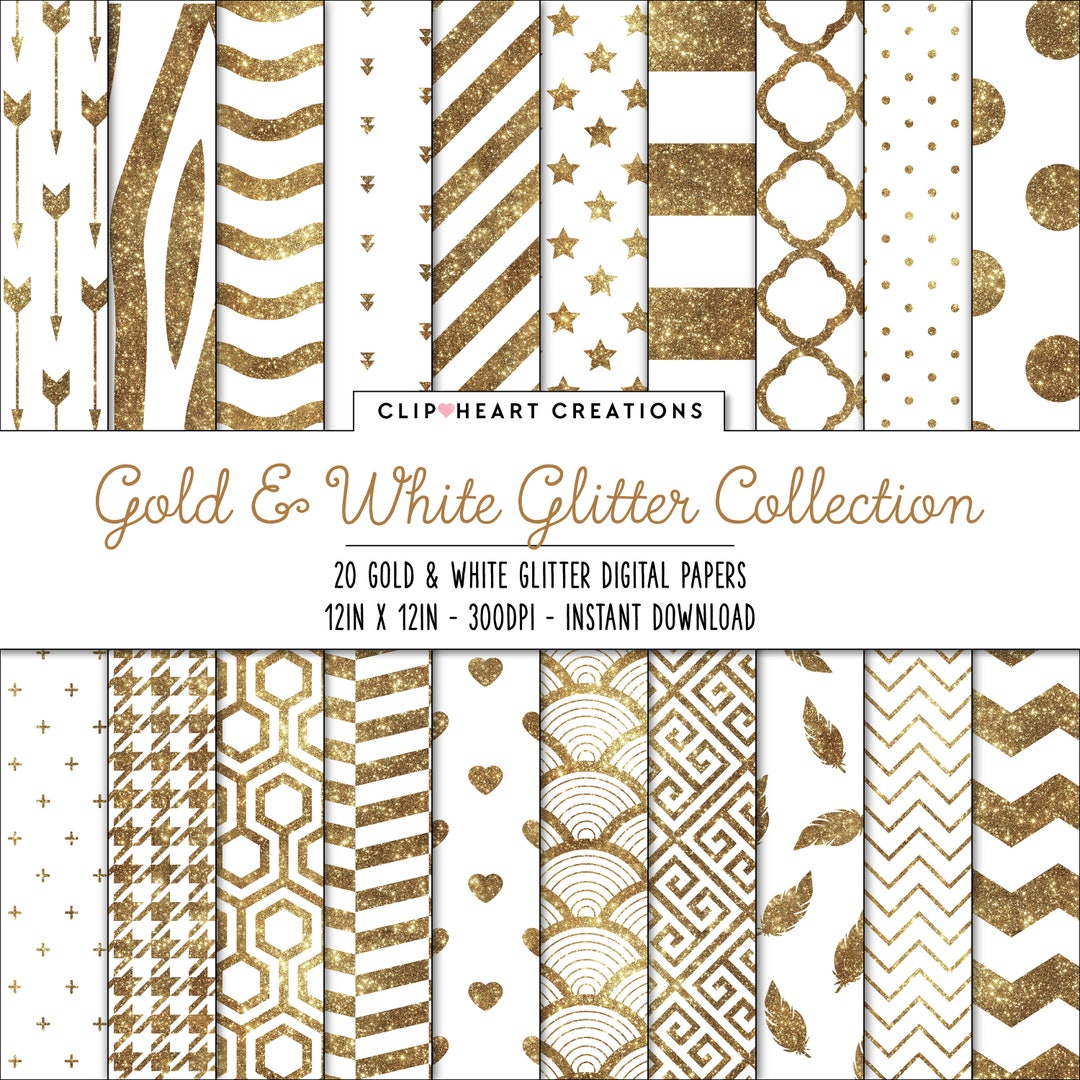 20 Gold Glitter Pattern Digital Papers, Commercial Use Instant Download ...