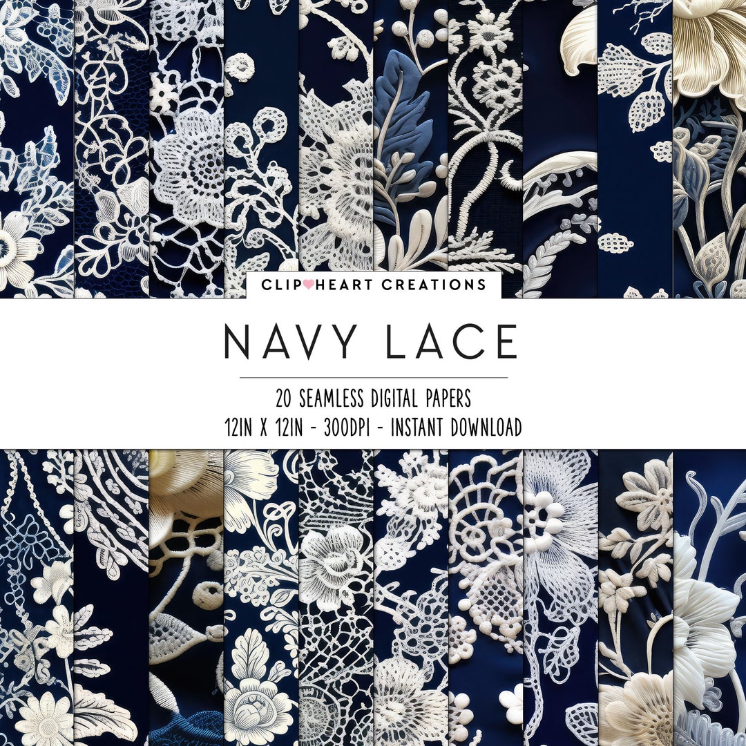 Navy Blue Lace Digital Papers, Seamless Commercial Use Instant Download ...