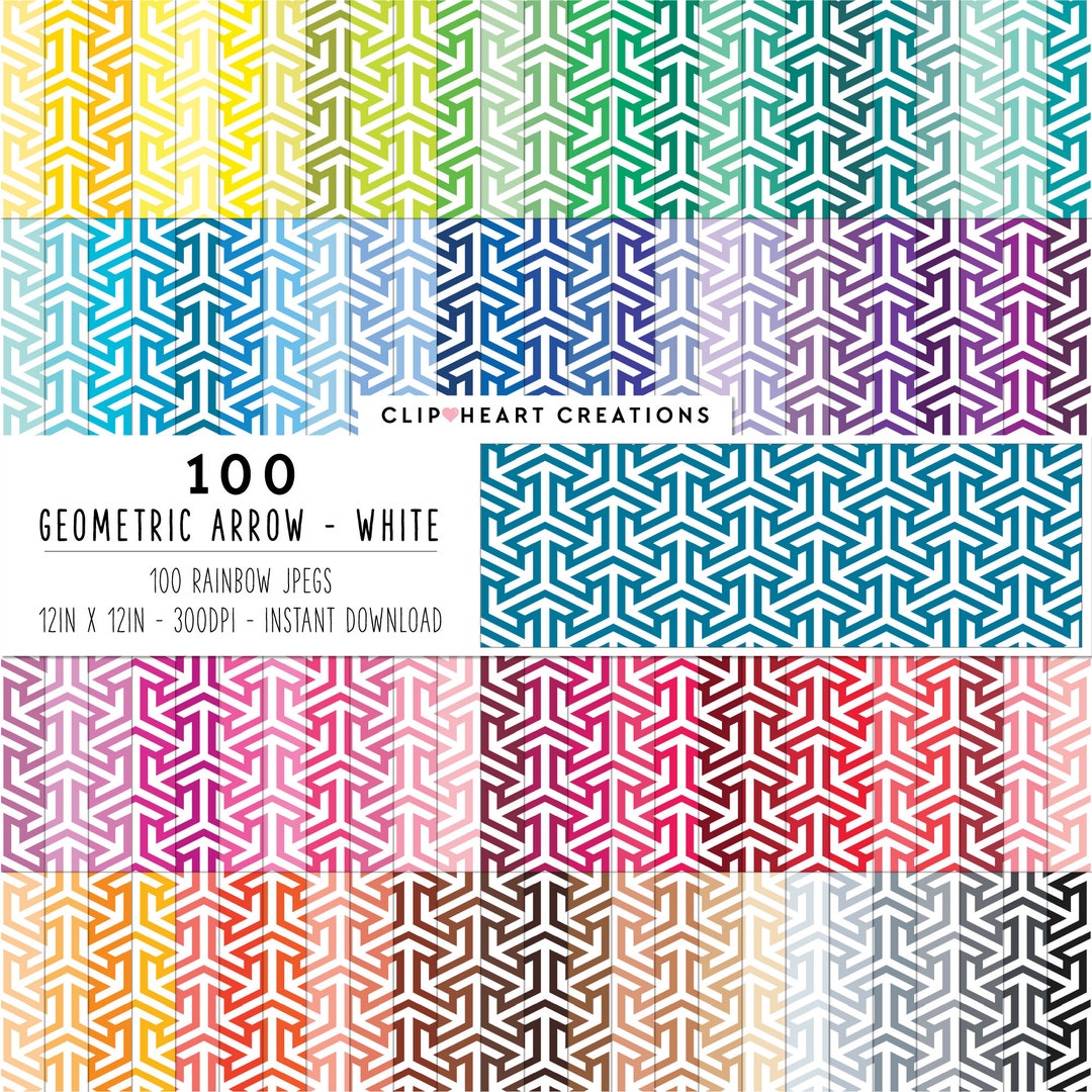 100 Geometric Arrow Digital Papers, Commercial Use Seamless Box Pattern ...