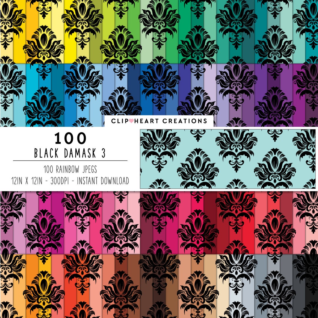 100 Damask Pattern Digital Papers, Commercial Use Instant Download ...