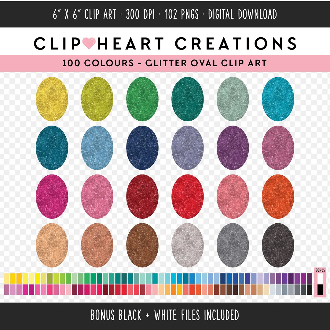 100 Glittered Oval Digital Clip Art, Commercial Use Instant Download ...