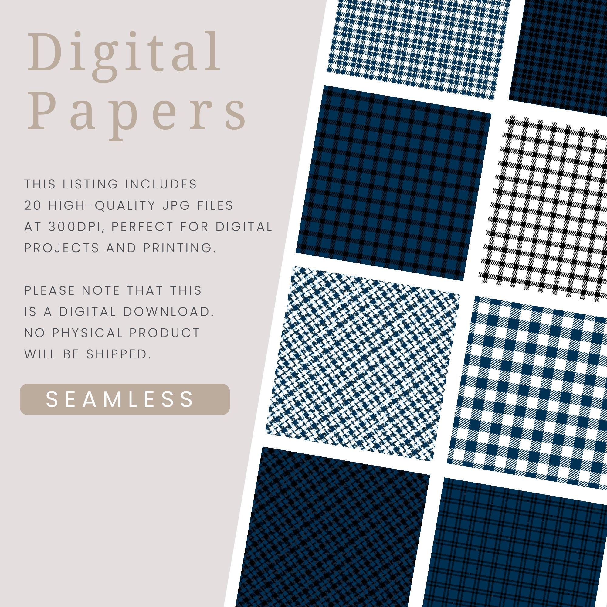 Navy Buffalo Plaid Digital Paper Set, Seamless Lumberjack Plaid Papers ...