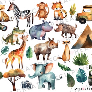 On Safari Watercolor Clipart Set, Commercial Use Instant Download PNG ...