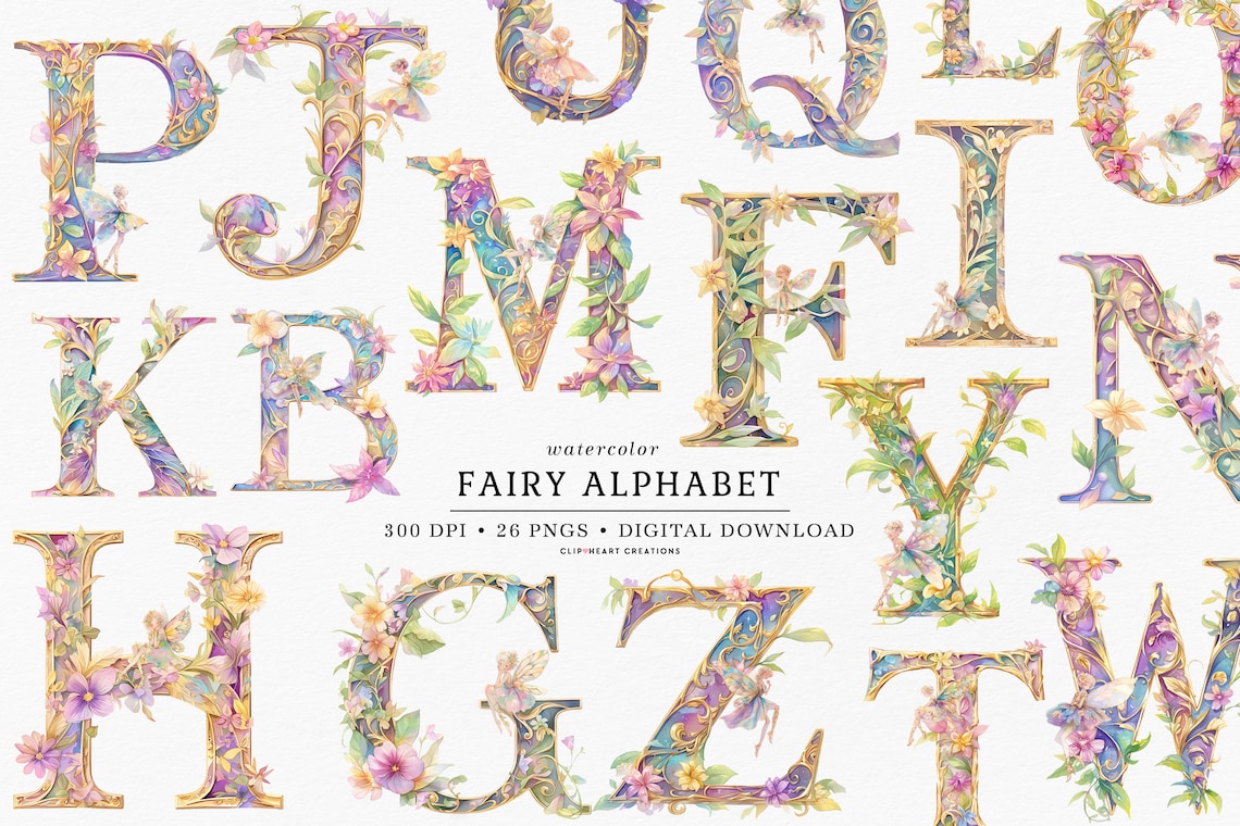 Fairy Alphabet Clip Art, Commercial Use Instant Download Fantasy ...